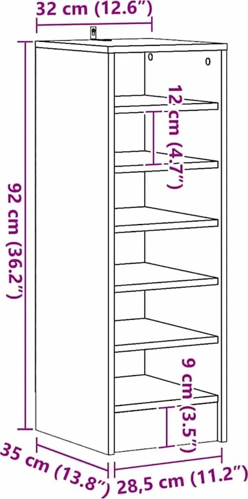 vidaXL Botník 32x35x92 cm kompozitní dřevo [809003] Barva: Bílá