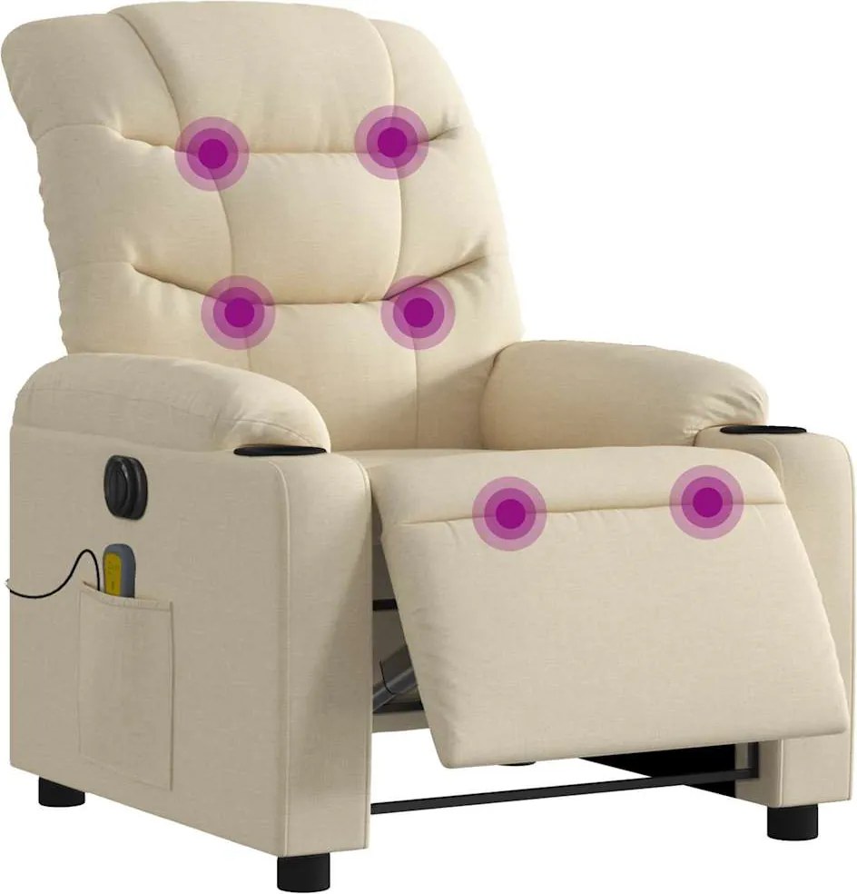 Elektrické masážní polohovací křeslo krémové textil 3206644