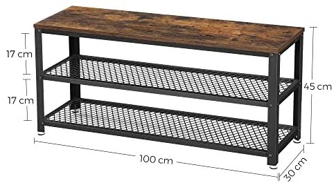 Goleto Lavička na boty 100 cm | rustikální hnědá, černá