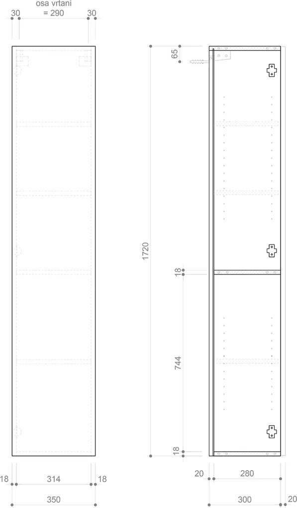 Sapho Sapho, ESPACE skříňka 35x172x32cm, 1x dvířka, levá/pravá, dub Alabama, ESC330-2222