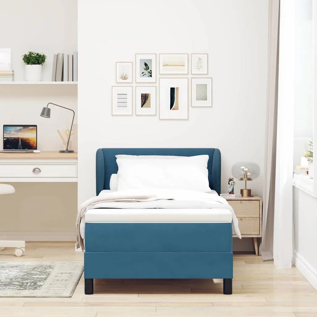 Postel s boxspringem s čelo Tmavě moddrá 90 x 190 cm samet 3340368