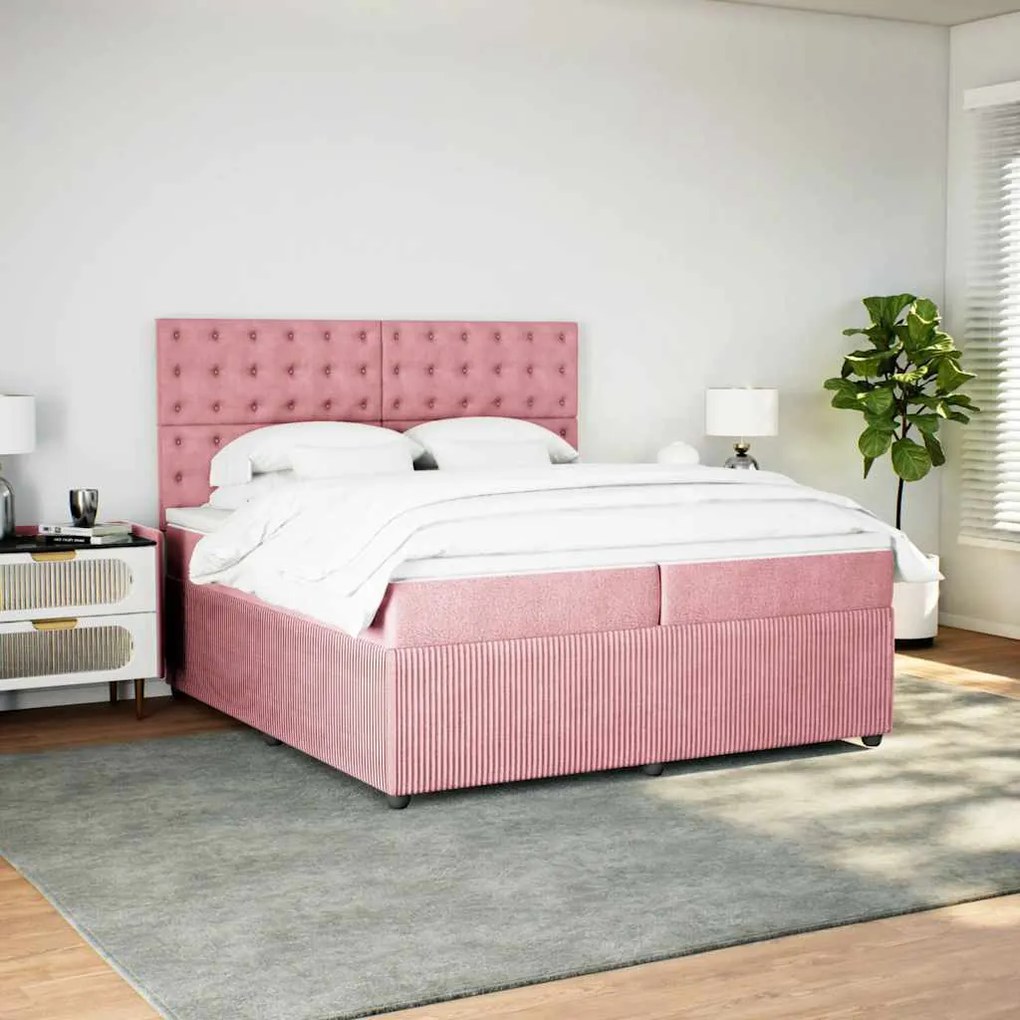 Box spring postel s matrací růžová 200x200 cm samet 3292447