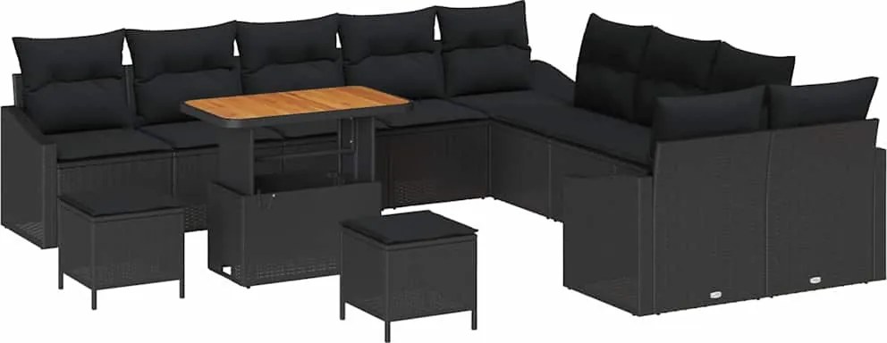 Sada zahradních pohovek s polštářem 13 pcs Černá Poly ratan 3364664