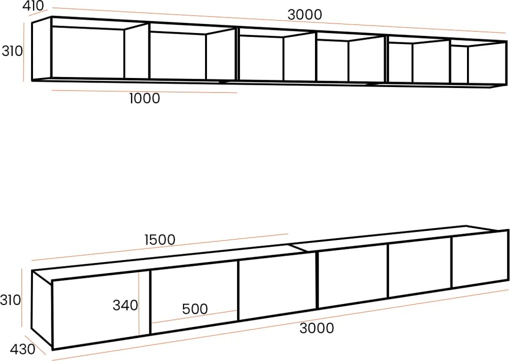 GAB Obývací stěna LORONA 33, Bílá/Zlatý dub 300 cm