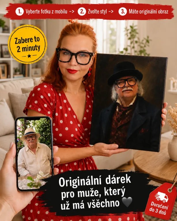 Pánský portrét ve stylu klasické olejomalby na plátně z fotky