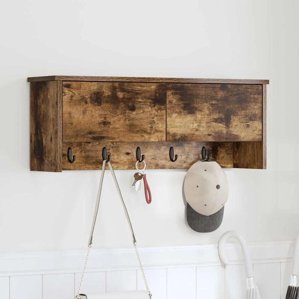 věšák, nástěnný, s dvířky, háčky, kompozitní dřevo, 30x80x20 cm, kouřový dub, Dekorino TK20260024