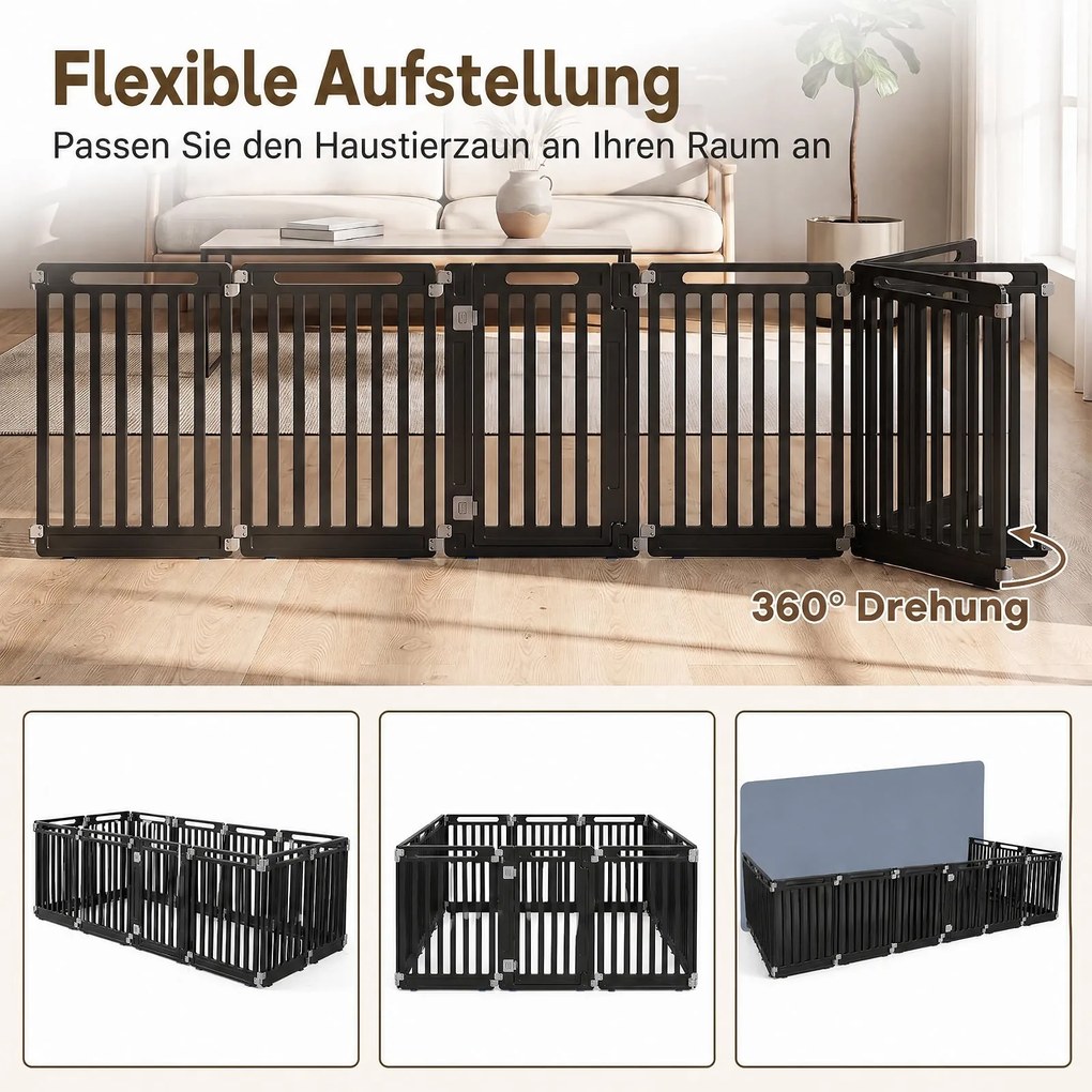 Costway Skládací ohradník pro psy z HDPE s 12 panely a uzamykatelnými dvířky