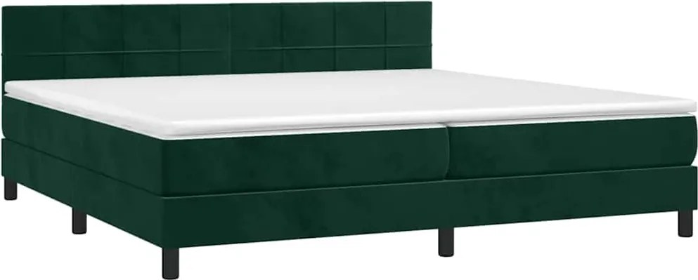 Box spring postel s matrací a LED tmavě zelená 200x200 cm samet 3134426