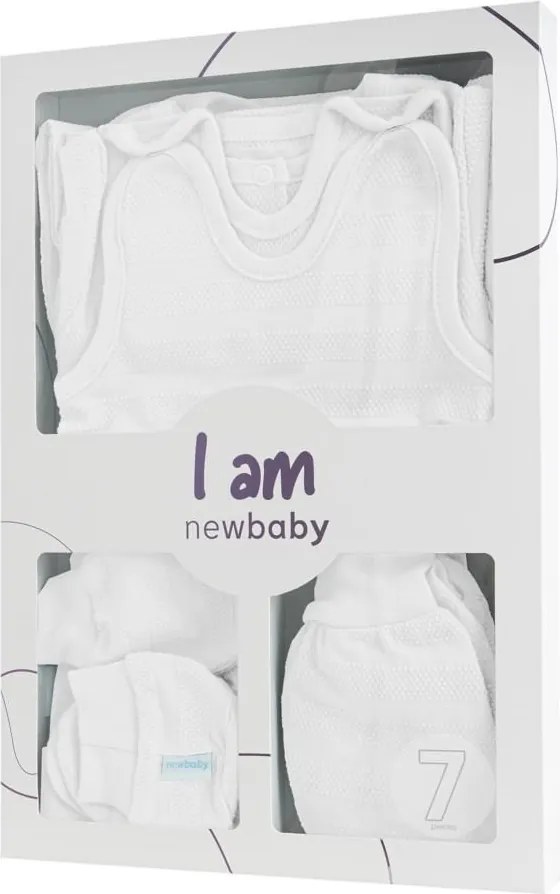 7-dílná kojenecká soupravička do porodnice New Baby I AM bílá, vel. 62 (3-6m)