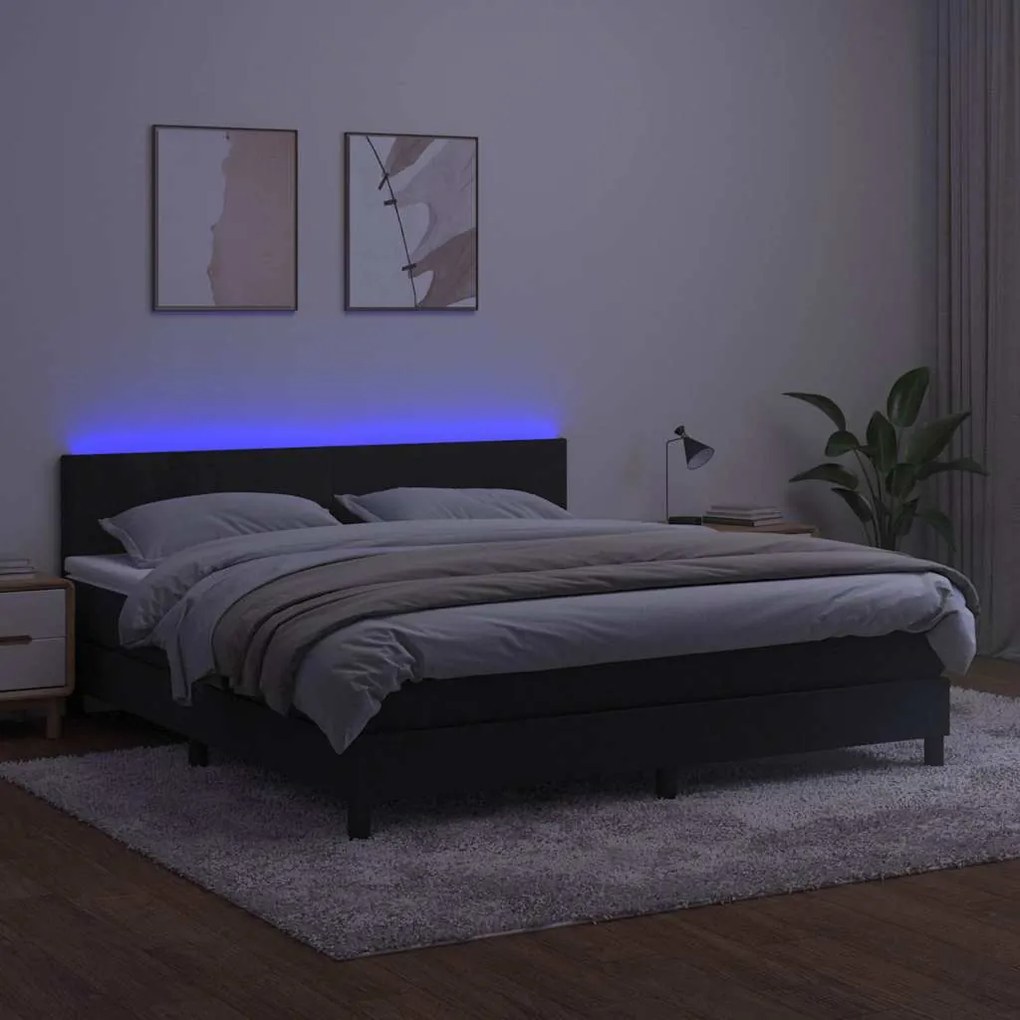 Box spring postel s matrací a LED černá 180x200 cm samet 3134299