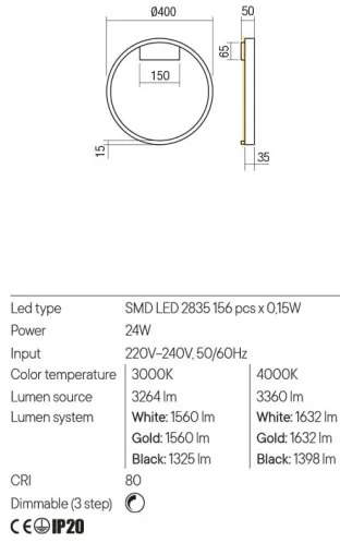 Redo 01-2819 - LED Stmívatelné nástěnné svítidlo FEBE LED/24W/230V černá