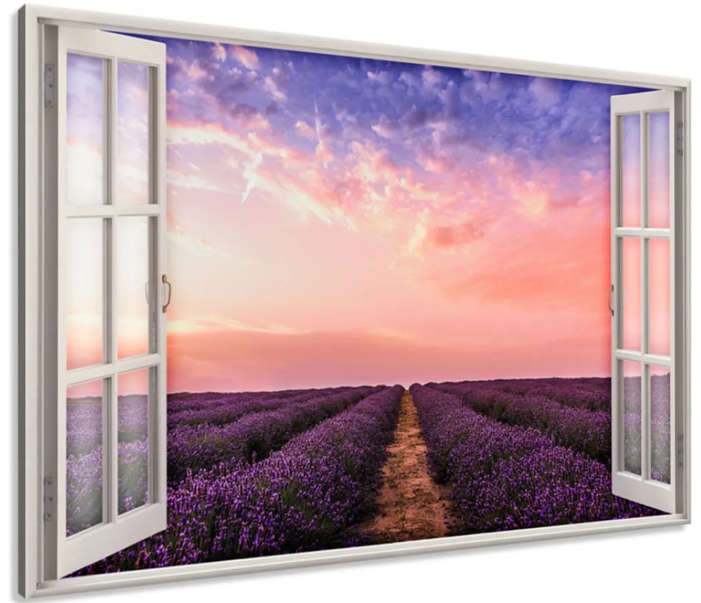 Gario Obrazy na plátně Okno dokořán Levandulová země Rozměry: 120 x 80 cm