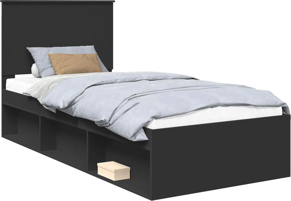 Rám postele s čelo Černá 90 x 200 cm Masivní borové dřevo 3411056