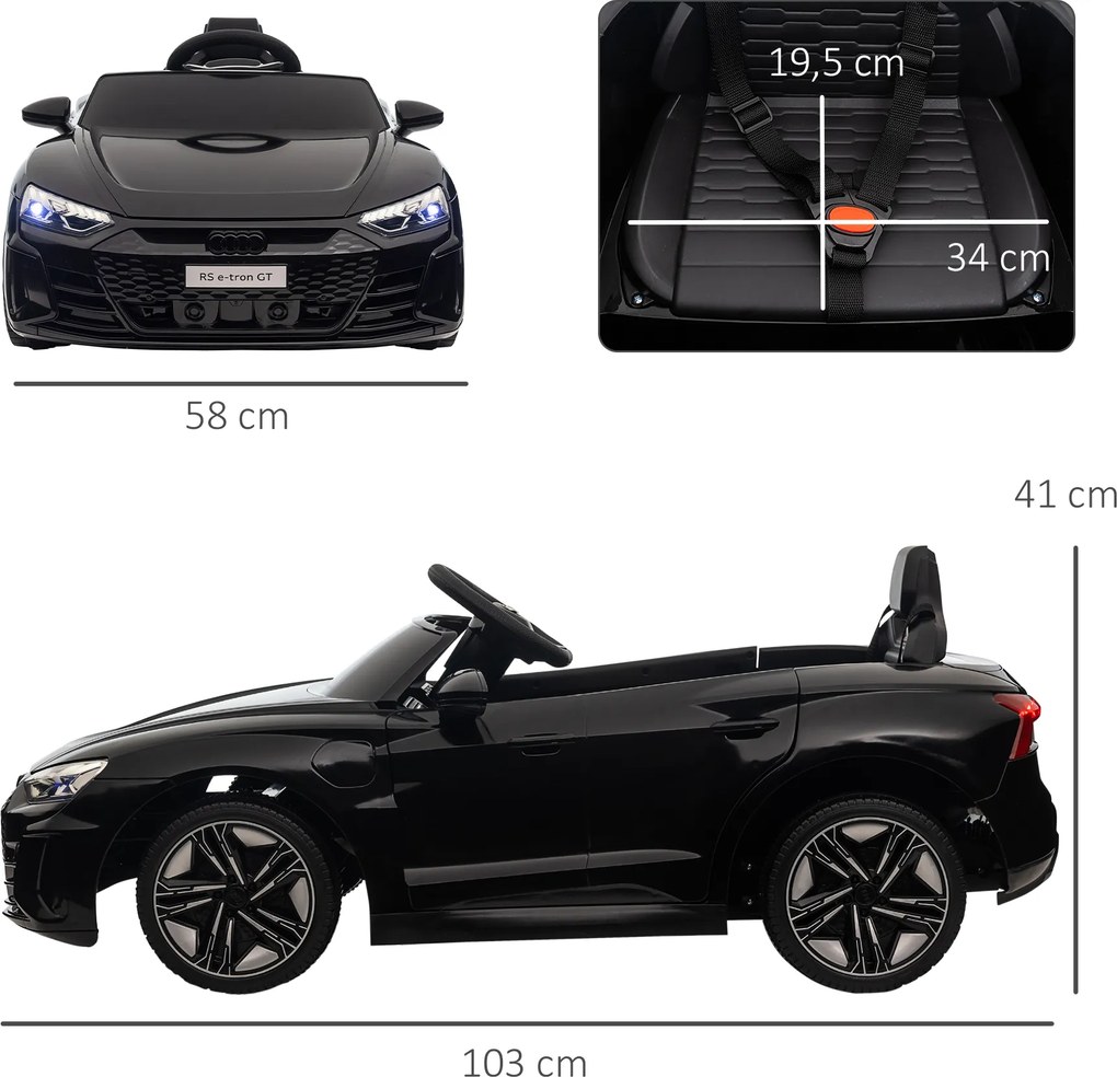 HOMCOM Dětské elektrické autíčko AUDI RS e-tron GT s dálkovým ovládáním, bezpečnostním pásem, klaksonem, hudbou a světlomety, do 5 km/h, pro děti od …