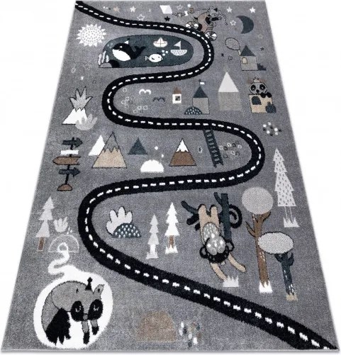 Detský kusový koberec Fun Route Street animals grey, 80x150, šedá, detská izba, Dywany Łuszczów