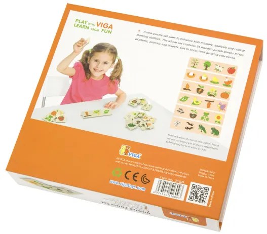 Dřevěné edukativní puzzle Viga 51609 Jak rostou zvířata a rostliny