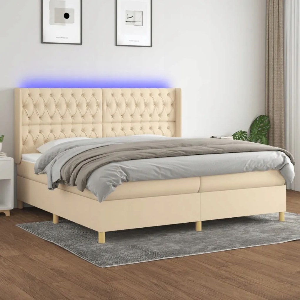 Box Spring Postel S Matrací A Led Textil Krémová Prošívaný design 200 x 2