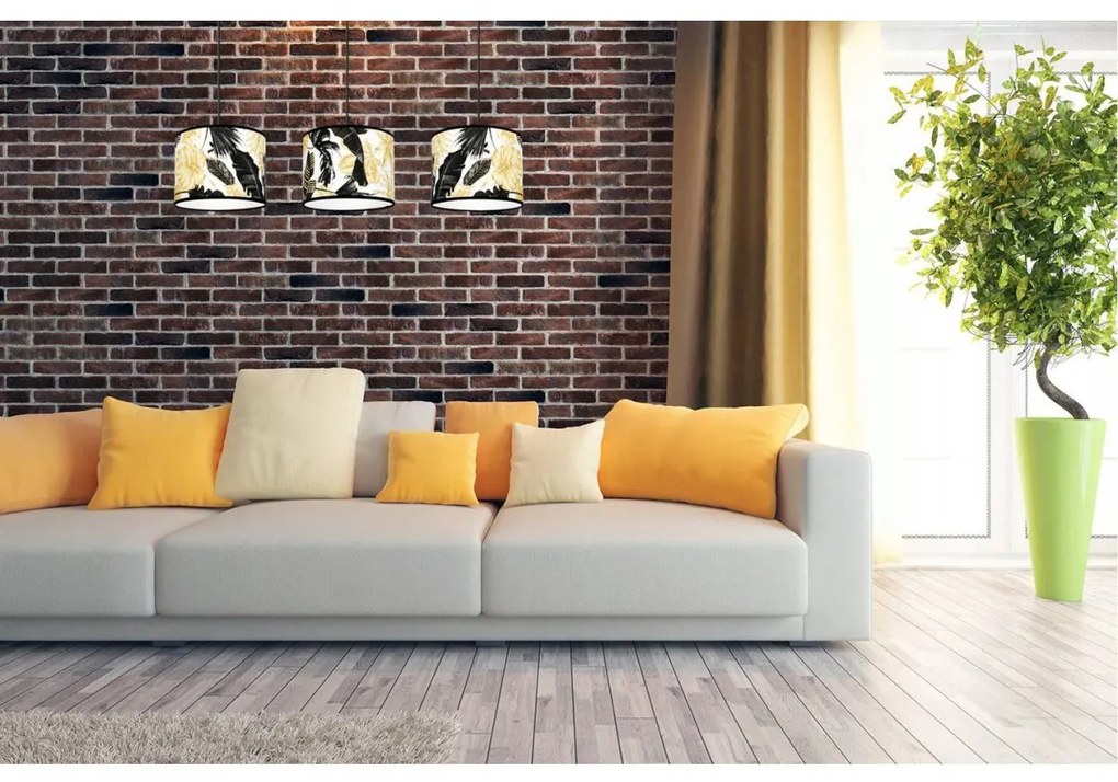 Závěsné svítidlo Gold Flowers, 3x bílé textilní stínítko s květinovým vzorem, (výběr ze 2 barev konstrukce)