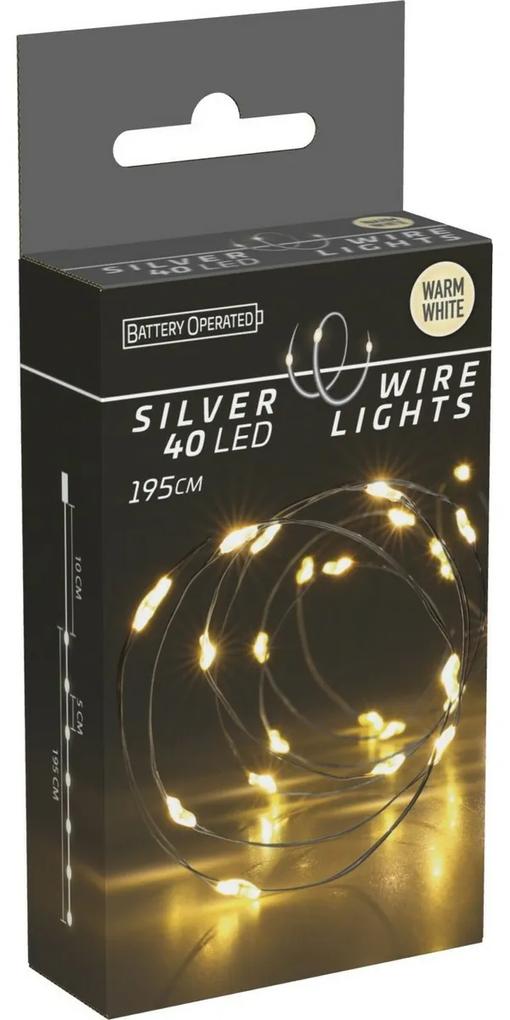 Světelný drát Silver lights 40 LED, teplá bílá, 195 cm