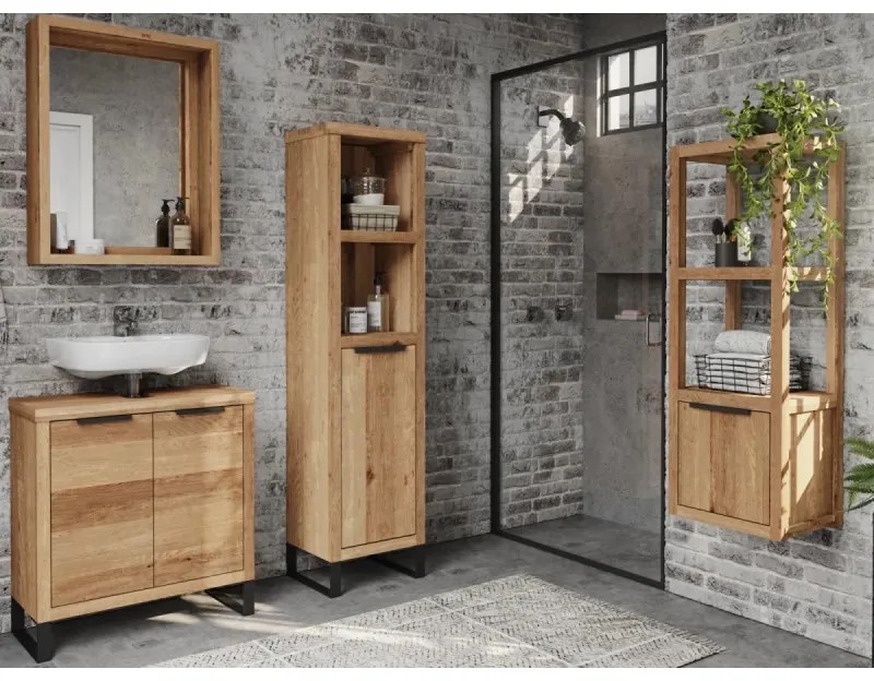 furniture-nabytek.cz - Masivní koupelnová skříňka Sidora z divokého dubu, olejovaná, hnědá – 31×25×125 cm
