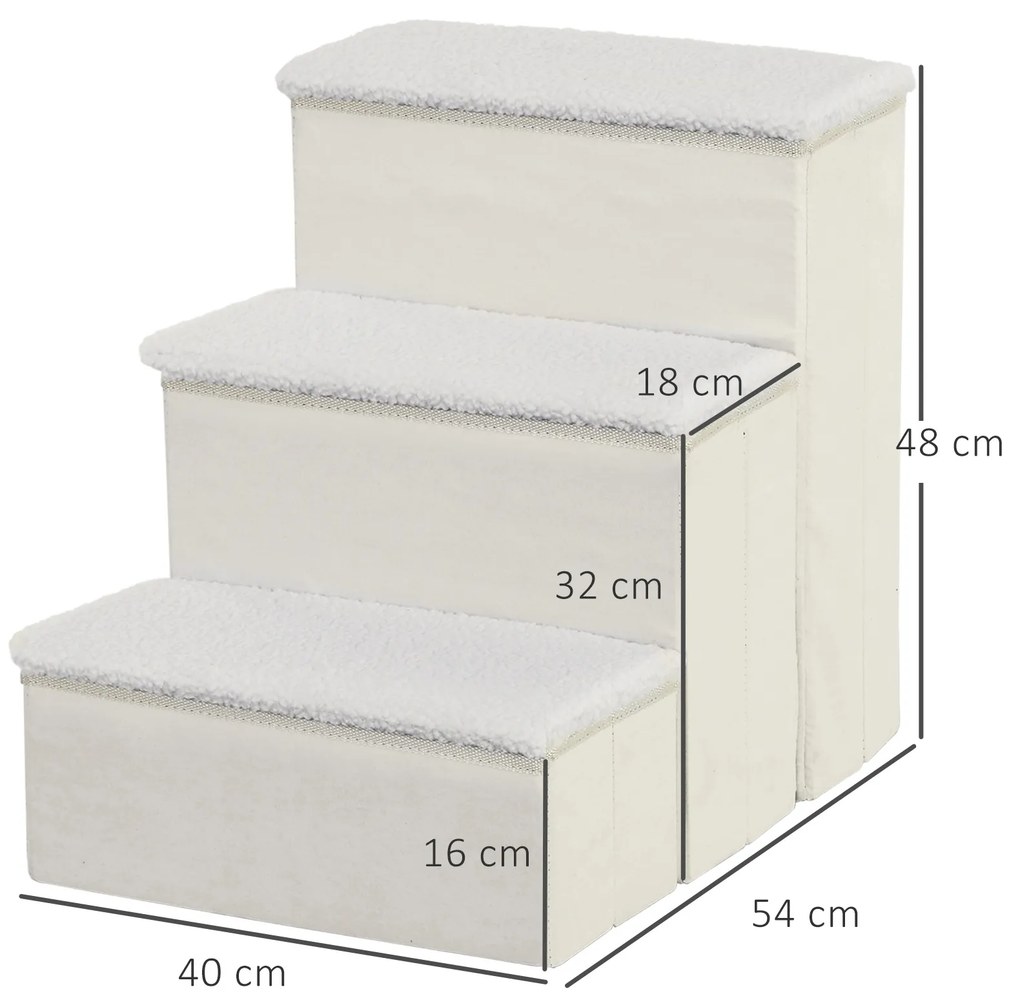 PawHut schody pro domácí mazlíčky skládací schody pro kočky schody pro psy 3 stupně s úložným prostorem pro kočky a psy MDF Bílá 40x54x48cm