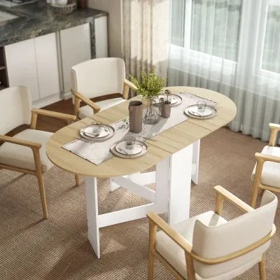 HOMCOM skládací kuchyňský stůl s vyklápěcími deskami, skládací oválný kuchyňský stůl, moderní styl 163 x 80 x 75 cm, přírodní