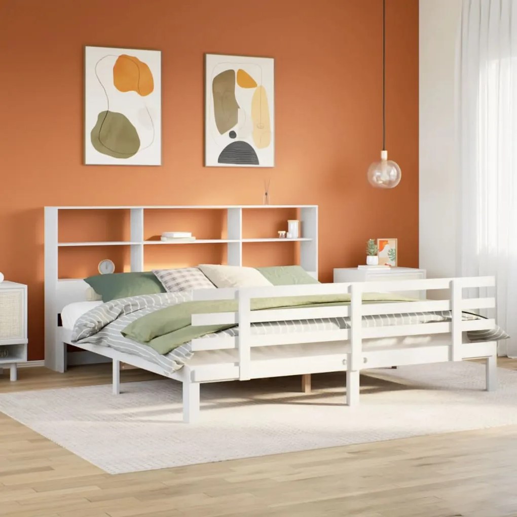 Postel s knihovnou bez matrace bílá 180x200 cm masivní borovice 3322764