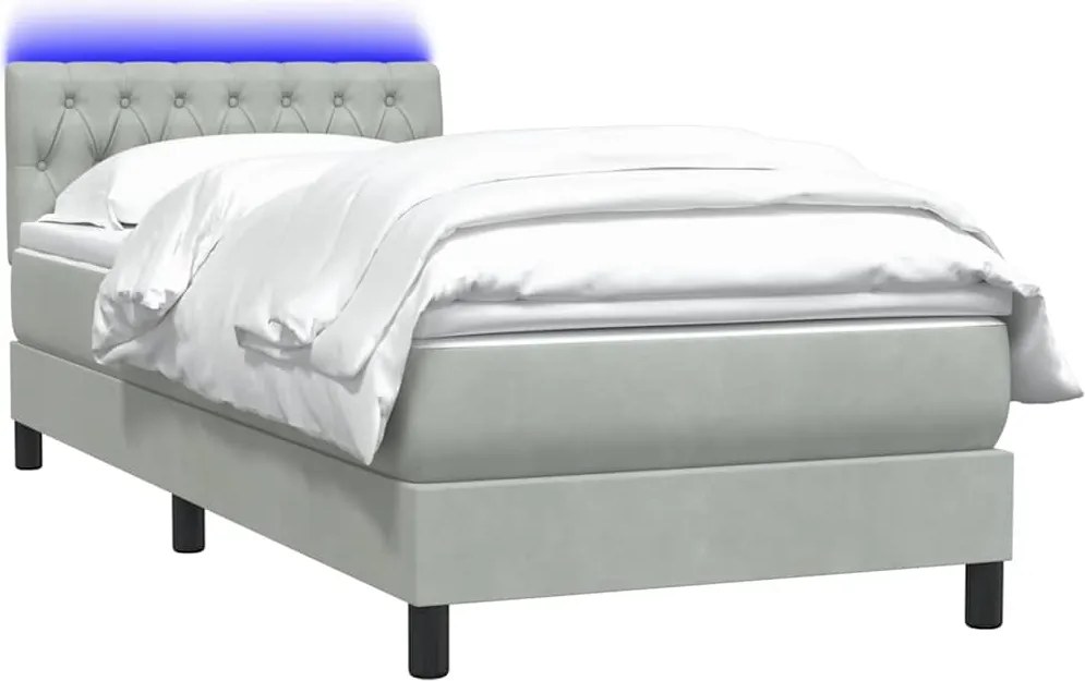 Box spring postel s matrací a LED Světle šedá 90x220 cm Samet 3317199