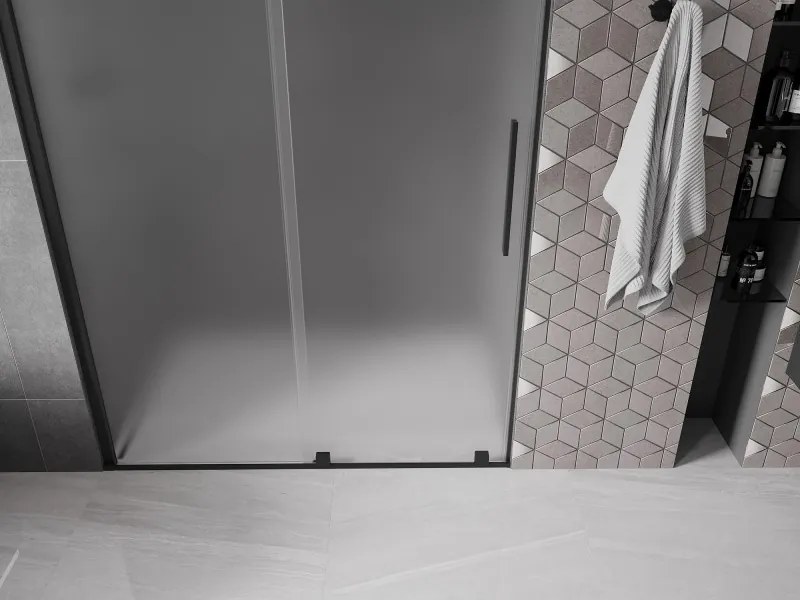 Mexen Velar, posuvné sprchové dveře do otvoru 150 cm, 8mm sklo námraza, černá matná, 871-150-000-31-70