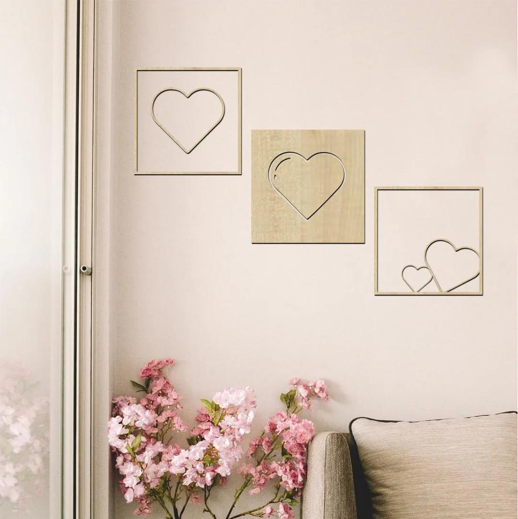 dřevo života 3dílná kolekce dřevěných  srdcí na zeď Barevný vzor: Bílá, Rozměry (cm): 80x80