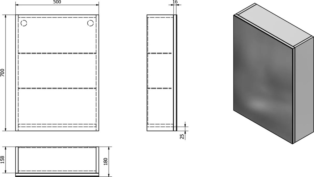 Aqualine, VEGA galerka 50x70x18cm, dub platin, VG850