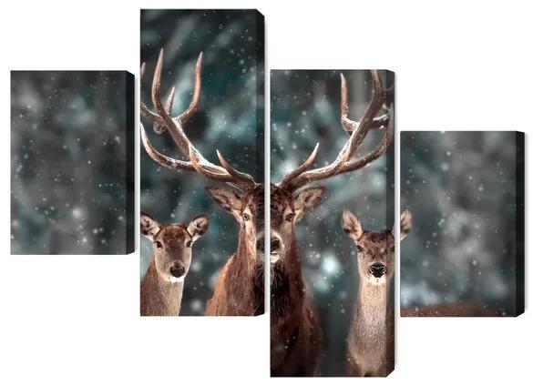 Vícedílný obraz Jelen A Dvě Srny V Lese Nedostatek Nedostatek Plátno Canvas 80x50