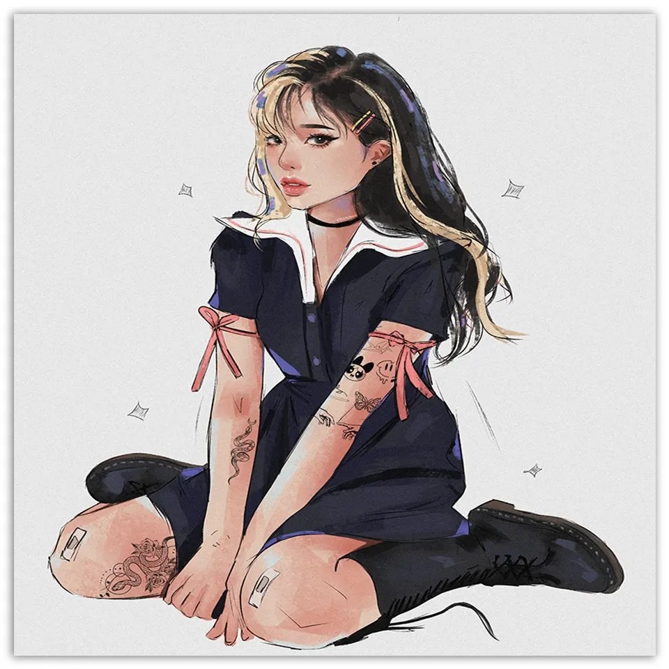 Gario Obraz na plátně Dospívající dívka s tetováním - Vivian Lihonde Rozměry: 30 x 30 cm