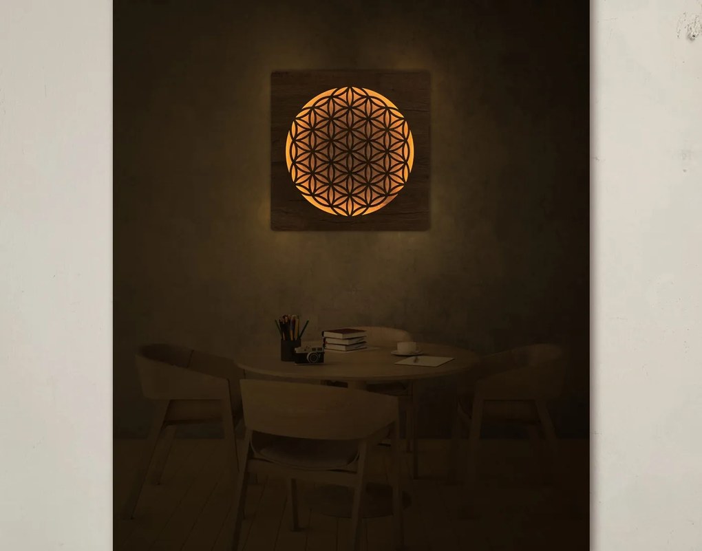 Li-Go "Květ života" světelný obraz 230V 62x62cm provedení povrchu: dub světlý