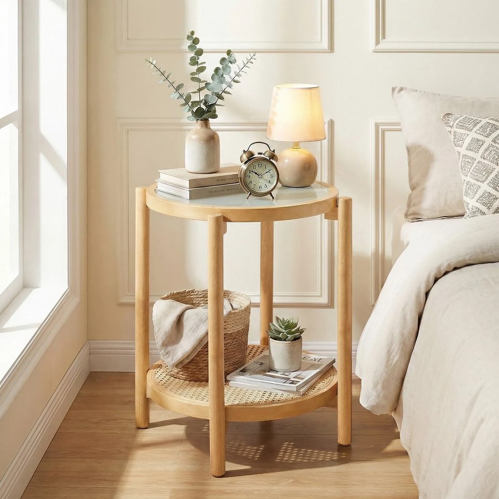 Costway Konferenční stolek ve stylu boho se skleněnou – 47,5 × 47,5 × 58 cm
