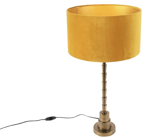 Stolní lampa v art deco stylu s sametovým stínítkem žlutá 35 cm - Pisos