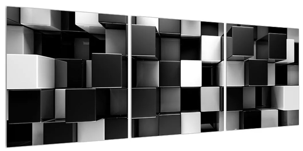 Abstraktní černobílý obraz - kostky (120x40 cm)