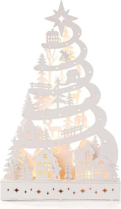 Dřevěná dekorace STROM s LED 45 cm, bílá
