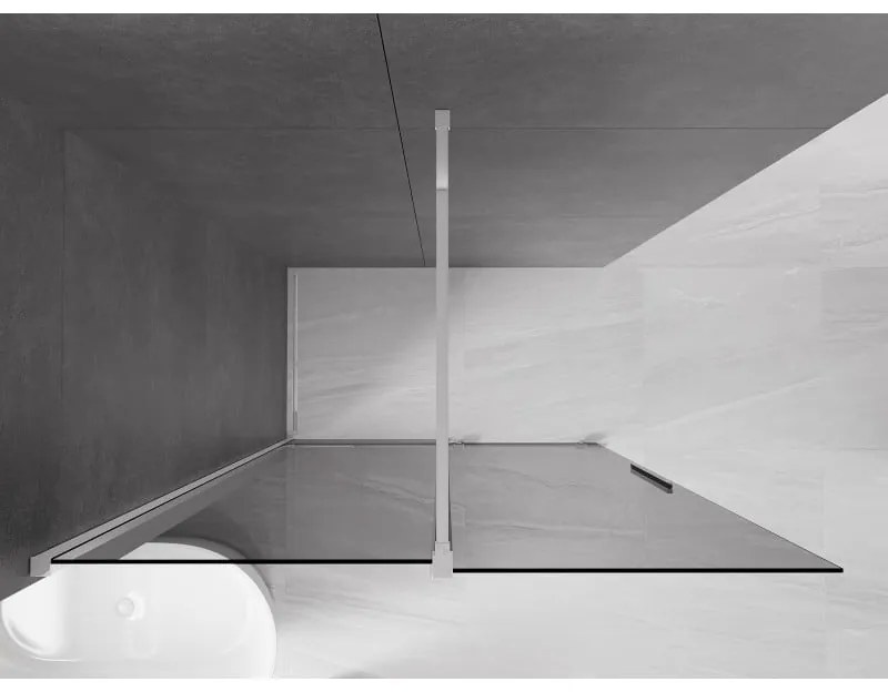 Mexen Velar, sprchová zástěna s posuvnými dveřmi Walk-in 140 x 200 cm, 8mm šedé sklo, chromová, 871-140-000-43-01