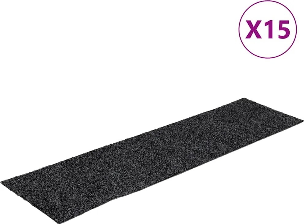 Schodové rohože samolepicí 15 ks 76 x 20 cm tmavě šedé obdélníkové 326925