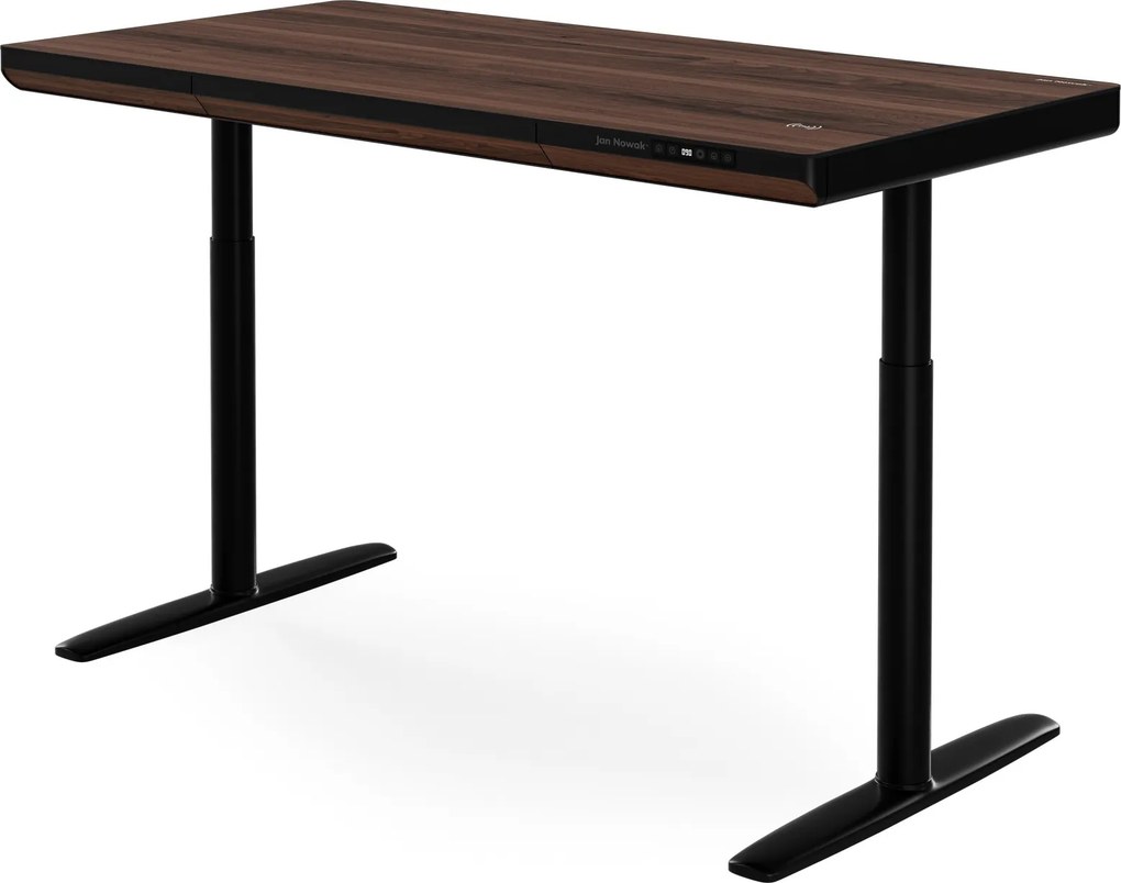 Elektrický psací stůl sit-stand se zásuvkou a bezdrátovou nabíječkou Qi černý/ořech, 1400 mm: ELLIS