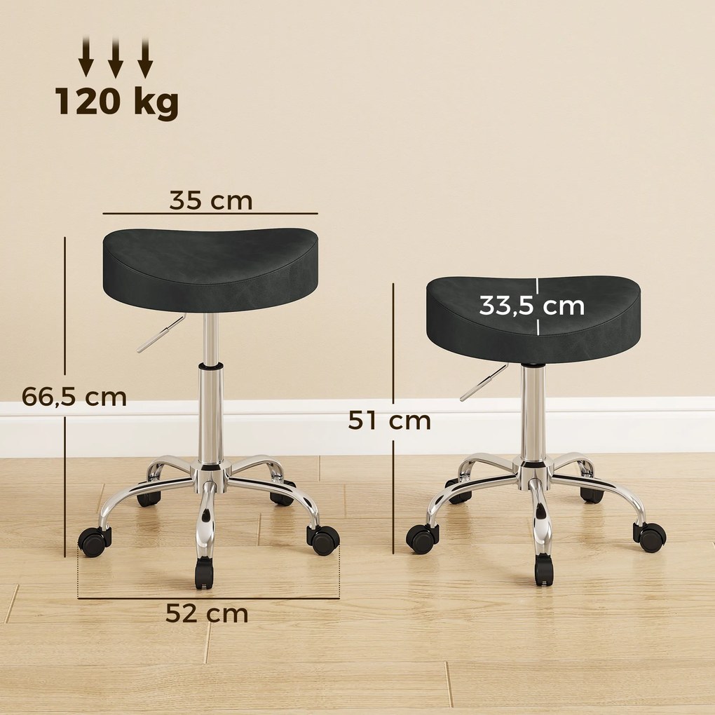 HOMCOM otočná stolička, nastavitelná výška, umělá kůže s čalouněným sedadlem pro tetovací studio v spa office black
