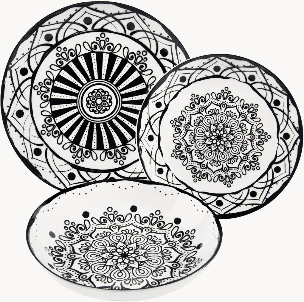 Sada porcelánového nádobí Boheme Noir, pro 6 osob, 18 dílů