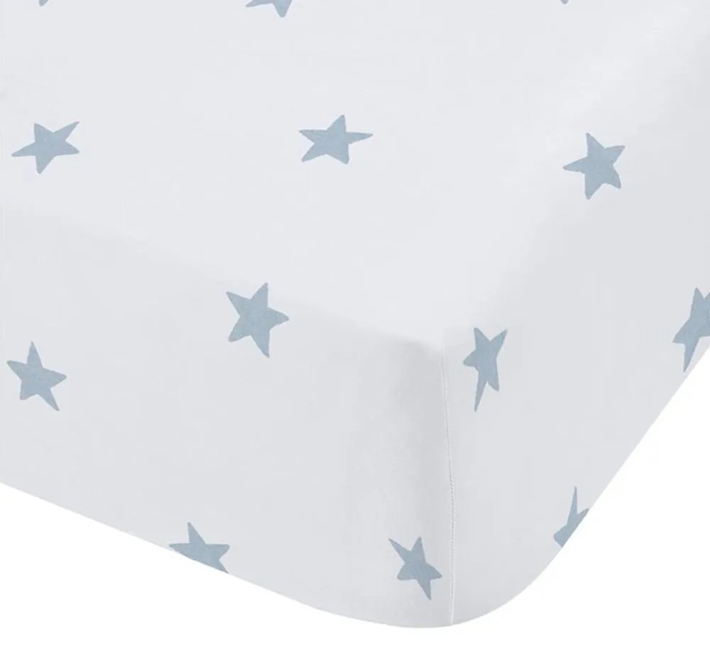 Bílé/modré napínací bavlněné dětské prostěradlo do postýlky 70x140 cm Mini Star & Stripes – Bianca