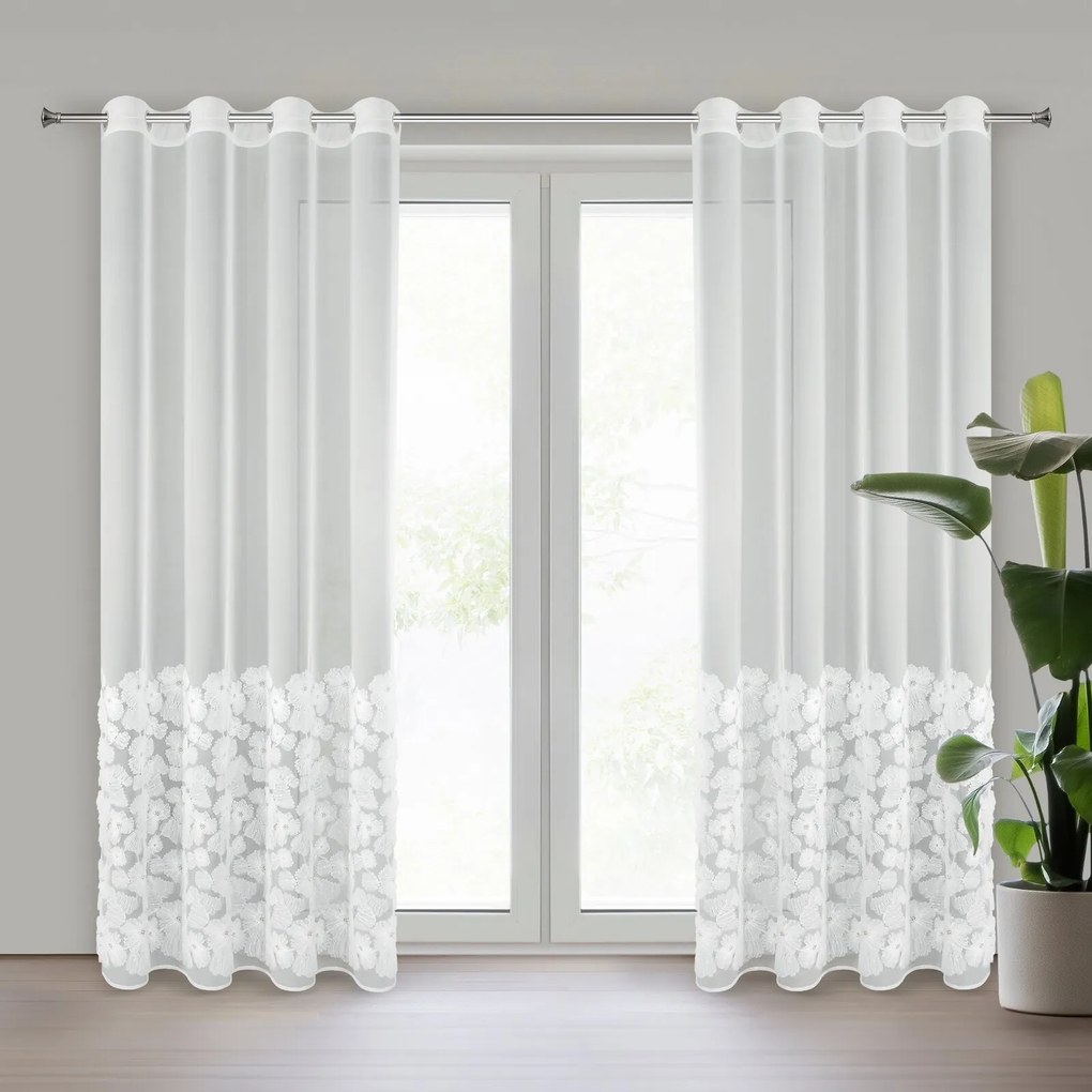 ZÁCLONA NA KROUŽCÍCH EVA MINGE JASMIN2 140X250 CM BÍLÁ
