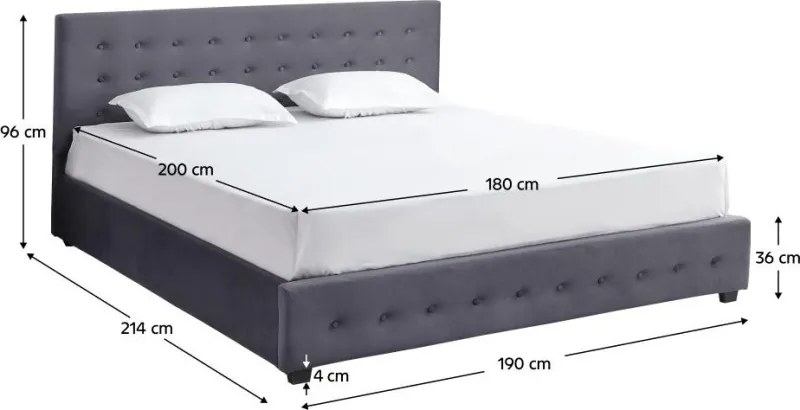 Postel MINDY 180x200, šedá Velvet látka s úložným prostorem Kondela 0000399608