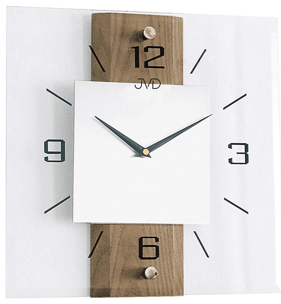 Dřevěné skleněné netikající tiché nástěnné hodiny JVD JVD NS2231/78