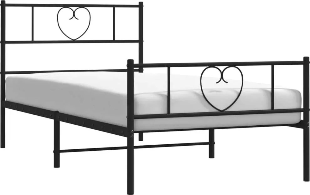 vidaXL Kovový rám postele s hlavovým a nožním čelem 100 x 190 cm [355475] Barva: Černá