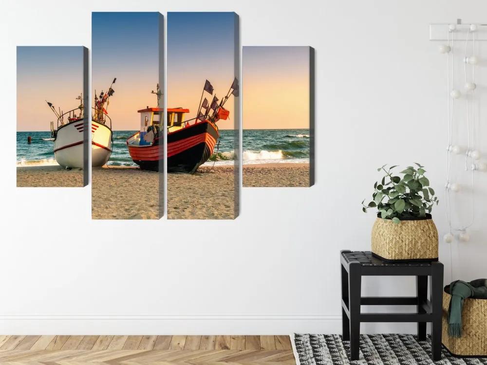 Vícedílný obraz Rybářské Lodě Na Pláži Nedostatek Nedostatek Plátno Canvas 120x90