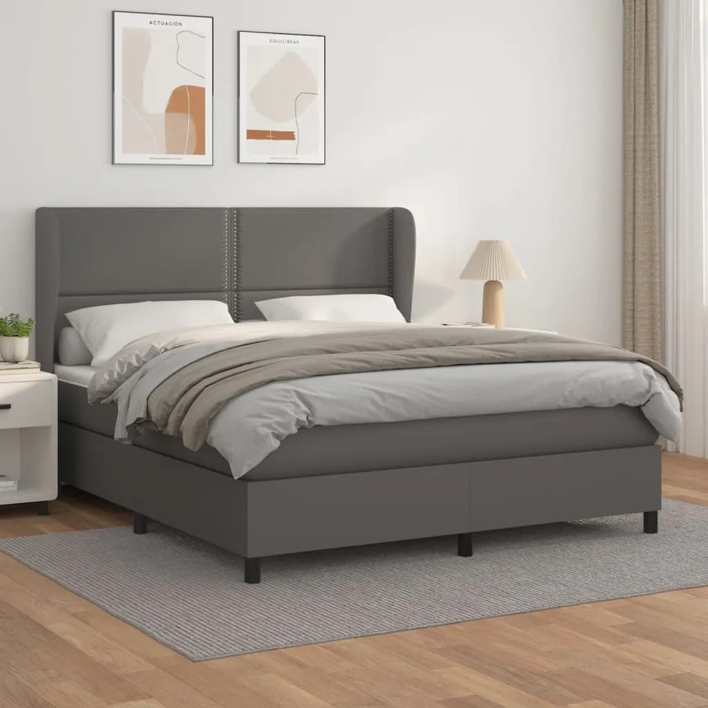 Box spring postel s matrací šedá 180x200 cm umělá kůže